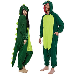 Funziez! Dinosaur Costume - Trex Cosplay - Reptile One Piece Pajama (Green Dinosaur, L)