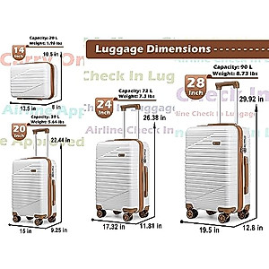 Somago 3 Piece Luggage Set (20/24/28)" with a Cosmetic Case PC Lightweight Hard Shell Luggage Sets 4 Double Rolling Wheels Suitcase with TSA Lock & YKK Zipper (White)