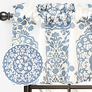DriftAway Damask Curtains Valances for Windows 2 Pack Farmhouse Style Floral Medallion Patterned Samantha Valance for Living Room Bedroom 52 Inch by 18 Inch Plus 2 Inch Header Dusty Blue