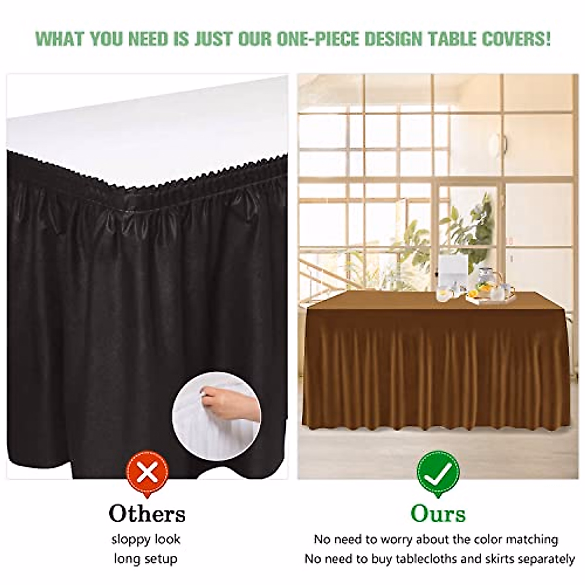 ManMengJi Table Cover and Table Skirt One-Piece for Folding Tables, 6FT Spandex Fitted Tablecloth with Ruffles Skirt for Weddings, Banquets, Parties, Vendors (Brown 1Pack)