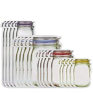 20 Pcs Mason Jar Zipper Bags, Reusable Airtight Seal Food Storage Bags, Multi-Size Food Safe Material Leak-Proof Saver Bags for Travel Camping and Kids