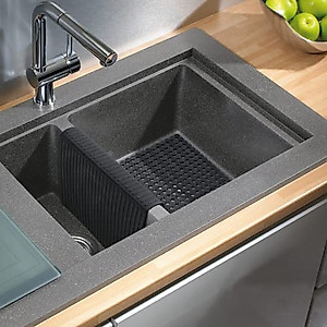 Bligli Silicone Sink Saddle, Large and Durable Sink Divider Mat with No Suction Cups, Kitchen Divided Sink Protector Mat for Glassware Dishes, Easy to Clean and No Smell, 11.8" x 18" (Black)