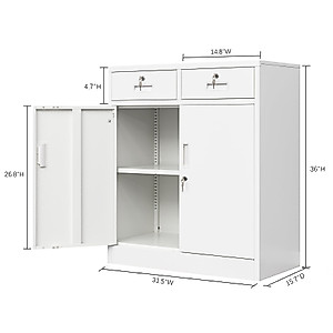 BESFUR 2 Drawers Metal Cabinet, 36” Locking File Cabinet for Garage、Classroom and Office - White