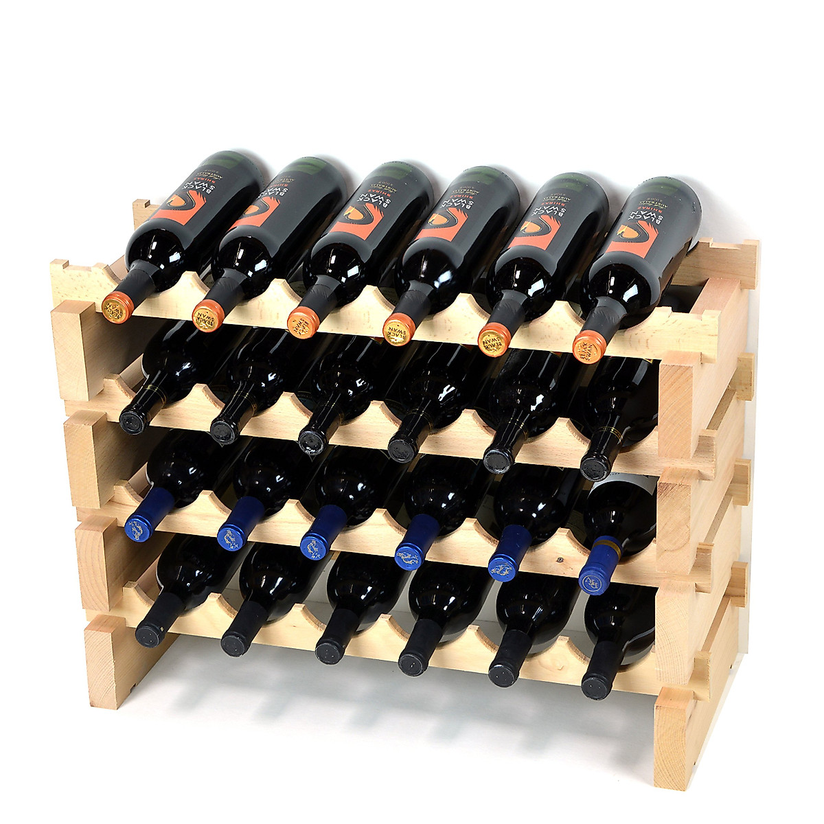 sfDisplay.com,LLC. Modular Wine Rack Beechwood 24-72 Bottle Capacity 6 Bottles Across up to 12 Rows Newest Improved Model (24 Bottles - 4 Rows)
