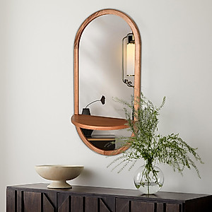 Tanmicoshomy Oval Bathroom Mirror with Removable Shelf, Wood Framed18x36 Inch Mirror for Bedroom Living Room or Entryway