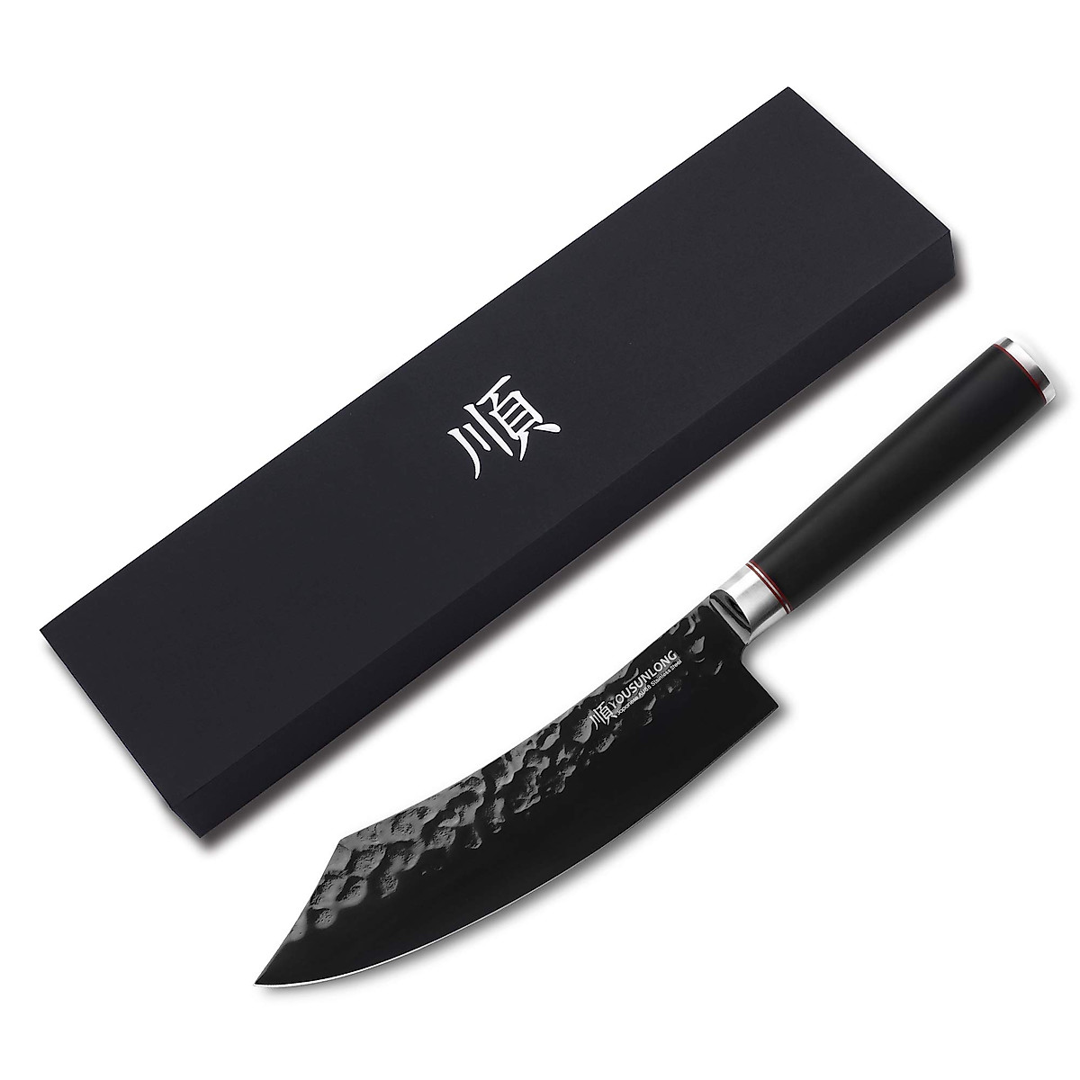 YOUSUNLONG Butcher Knife - 8 Inch Meat cleaver - Japanese AUS8 Black Titanium Nitride Coated Steel - Super Sharp - Natural Ebony Handle