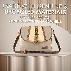 SIXTEASE Crossbody Bag for Women Vintage Style Genuine Leather, Upcycled Canvas, Rug, or Hair On - Cross Body Womens Bags with Inside Zipper Pockets - Larger Capella