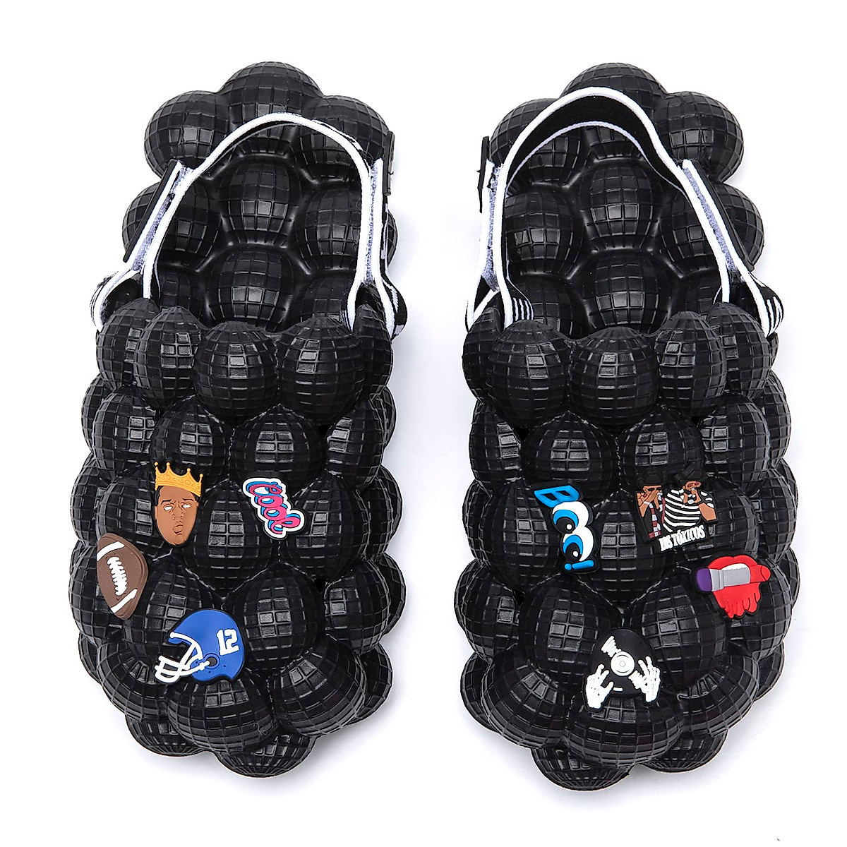 Bubble Slides for Kids,Girls Boys Golf Ball Slides,Funny Diy Lychee Massage Toddler Sandals Adjustable Elastic Band Kids Slippers for Indoor Outdoor Non-Slip Thick Sole Pool Beach Slides(Black 39/40)