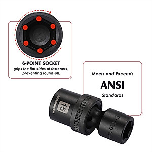 MIXPOWER 15-piece 1/2" Drive Shallow Universal Impact Socket Set, 6 Points, Metric, 10-24mm, Swivel Socket with Flexible Wobble, CR-MO, Heavy Duty Storage Case… B08JTJVV8M