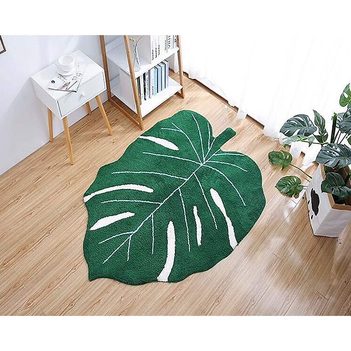 Poowe Monstera Non Slip Bath Mat or Kitchen Tufted Rug | Plant Leaf Shaped Kids Pets Floor Mat Carpet 17.7"×29.5"