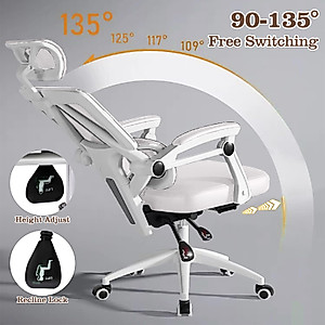 HDHNBA Ergonomic Home Office Chair Work Swivel Chairs with Wheels, Breathable Mesh Back Gaming Chair Adjustable Headrest White Desk Chair