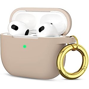 GMUDA for AirPods 3 Case, Protective Silicone Cover with Keychain, Compatible with AirPods 3rd Generation Case(2021), Front LED Visible (Tan)