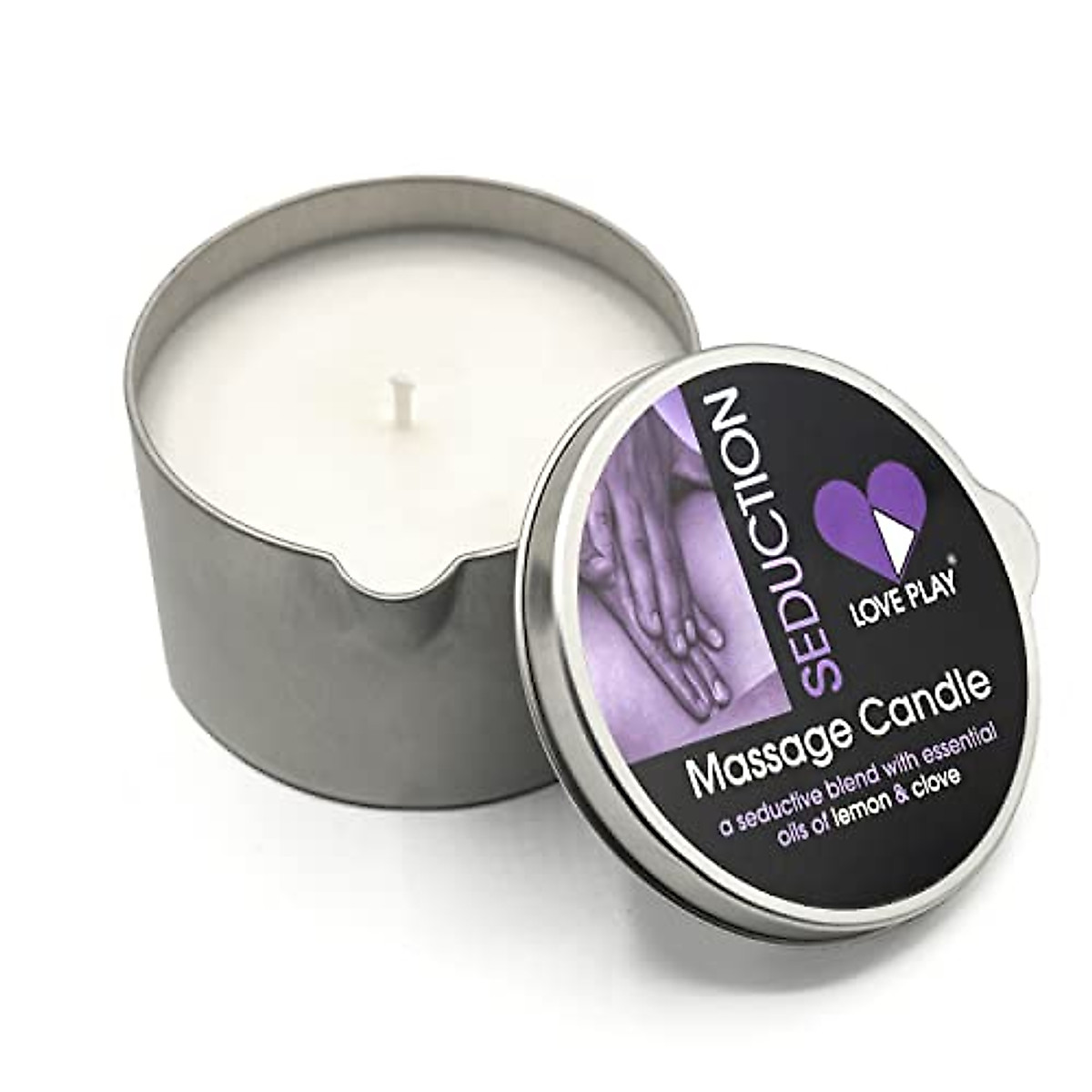 LOVE PLAY Seduction Massage Candle - Moisturizing Body Oil Candle for Couples and Home Spa - Luxurious & Hydrating Skin Care Body Massage Oils - Natural, Vegan - Lemon & Clove (6.76oz)