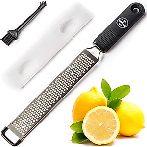 BelleGuppy Lemon Zester & Cheese Grater, Professional Zesting tool for Parmesan, Citrus, Ginger, Nutmeg, Garlic, Chocolate, Fruits, Razor-Sharp Stainless Steel Blade Protective cover, Dishwasher Save
