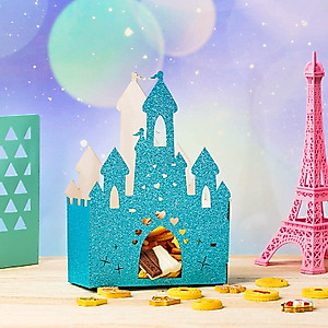 20 Pieces Princess Birthday Party Decorations Blue Castle Boxes Glitter Party Favor Popcorn Boxes Princess Castle Table Centerpiece Bridal Party Decorations for Girls, 3.5 x 2 x 5.9 Inch
