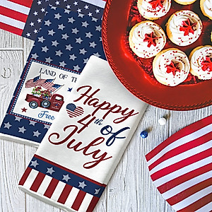 AnyDesign Patriotic Kitchen Dish Towel 18 x 28 4th of July Stars Stripes Dishcloth American Flag Decorative Hand Drying Tea Towel for Independence Day Memorial Day Cooking Baking, 4Pcs