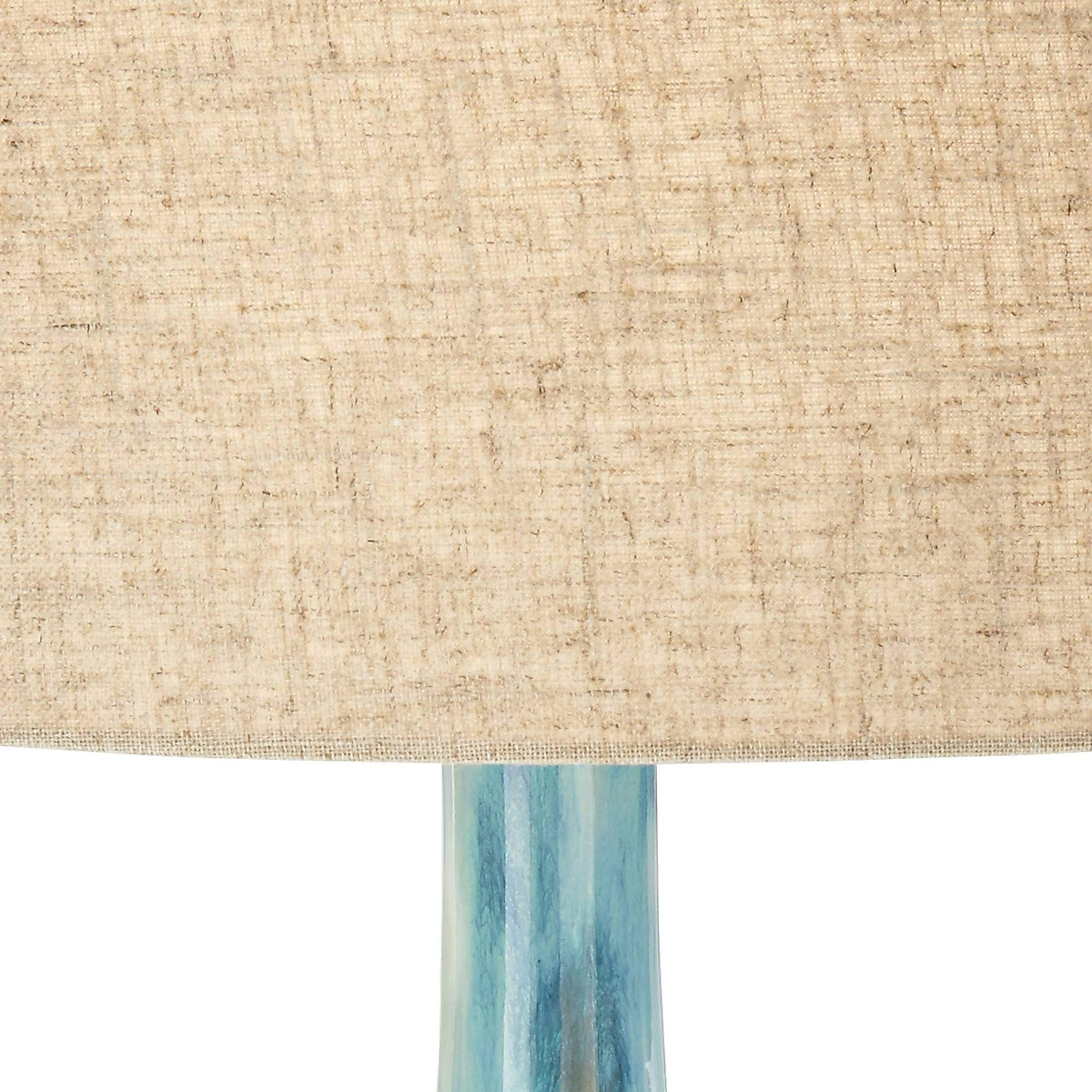 Possini Euro Design Kenya Modern Tropical Table Lamp with Dimmer 29 1/2" Tall Blue Green Glaze Ceramic Beige Linen Drum Shade for Bedroom Living Room House Home Bedside Nightstand Office Family