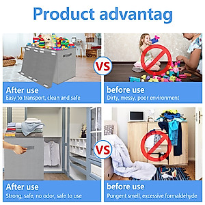 homyfort Large Toy Box Chest for Kids Boys,Collapsible Toy Bin Storage Organizer Basket with Lids for Blanket,Toys,Toddler,Nursery,Playroom (Grey)