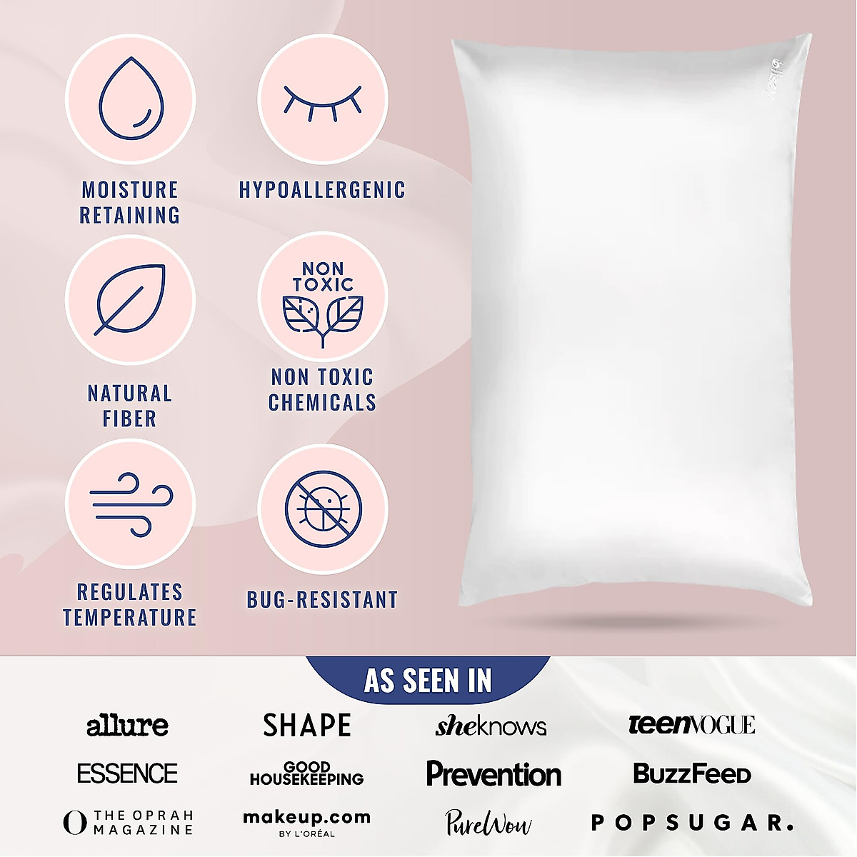 Blissy Silk Pillowcase - 100% Pure Mulberry Silk - 22 Momme 6A High-Grade Fibers - Silk Pillow Cover for Hair & Skin - Regular, Queen & King with Hidden Zipper (King, Blissy White)