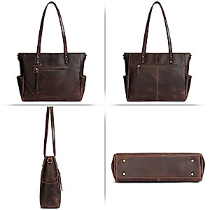 S-ZONE Women Vintag Genuine Leather Tote Bag Large Shoulder Purse Work Handbag with Crossbody Strap