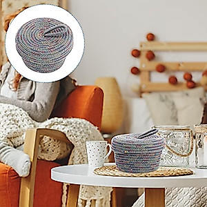 DOITOOL Woven Rope Basket with Lid Decorative Baskets Cotton Rope Woven Basket for Shelves and Coffee Table Grey