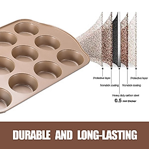 Joho Baking Nonstick Muffin Pan, Mini Cupcake Pan Set, Muffin Tins for Baking, 2 Pack, 12-Cup and 24-Cup, Gold