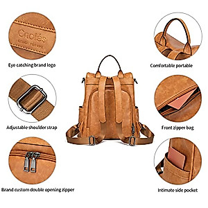 Cnoles Backpack Purse For Women PU Leather Large Designer Casual Fashion Travel Ladies College Shoulder Bags Brown