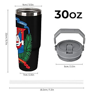 Dominican Republic Flag 30 OZ Insulated Tumblers with Handle And Straw Leakproof Vacuum Insulated Stainless Steel Water Bottle for Car Fishing Travel