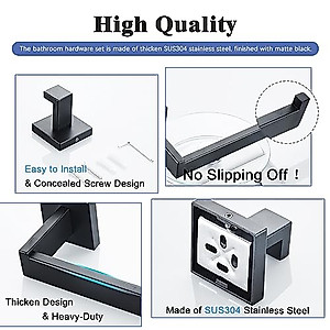 8-Piece Bathroom Hardware Accessories Set, Towel Bar Sets Include Towel Bar Towel Holder Toilet Paper Holder Towel Hook,16 inch Bath Accessories Kit，Matte Black