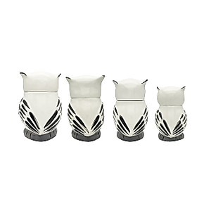 ACK Tuscany Cute Black and White Owl 4PCs Canister Set with Lid, Kitchen Storage Jar, Food Storage Container, Airtight Storage Container With Rubber Seal