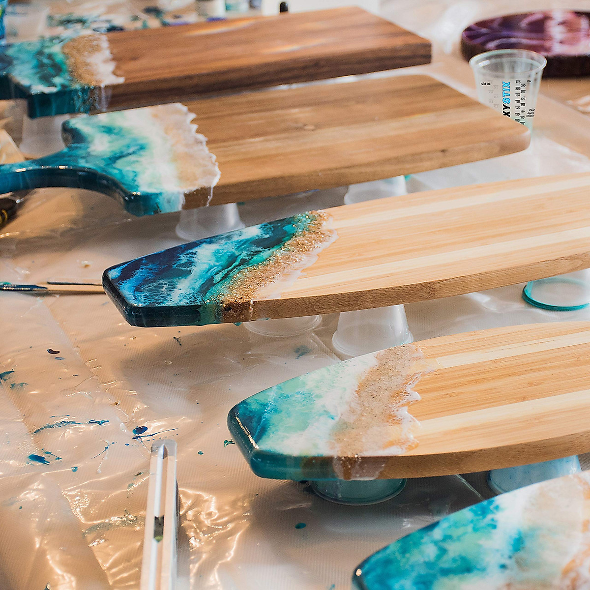 [Pack of 25] EpoxyStix Disposable Measuring Cups for Mixing Epoxy Resin - Measurements in mL and Oz - Bonus Pack with 25 Applicator Sticks and 25 Mixing Sticks