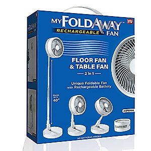 My Foldaway Fan Folding Fan, Portable Fan for Travel, Rechargeable Fan with 10 Hour Battery Life, Super Quiet Cordless Fan & Desk Fan, Travel Fan Extendable from 4”- 40” with 3 Modes As Seen on TV