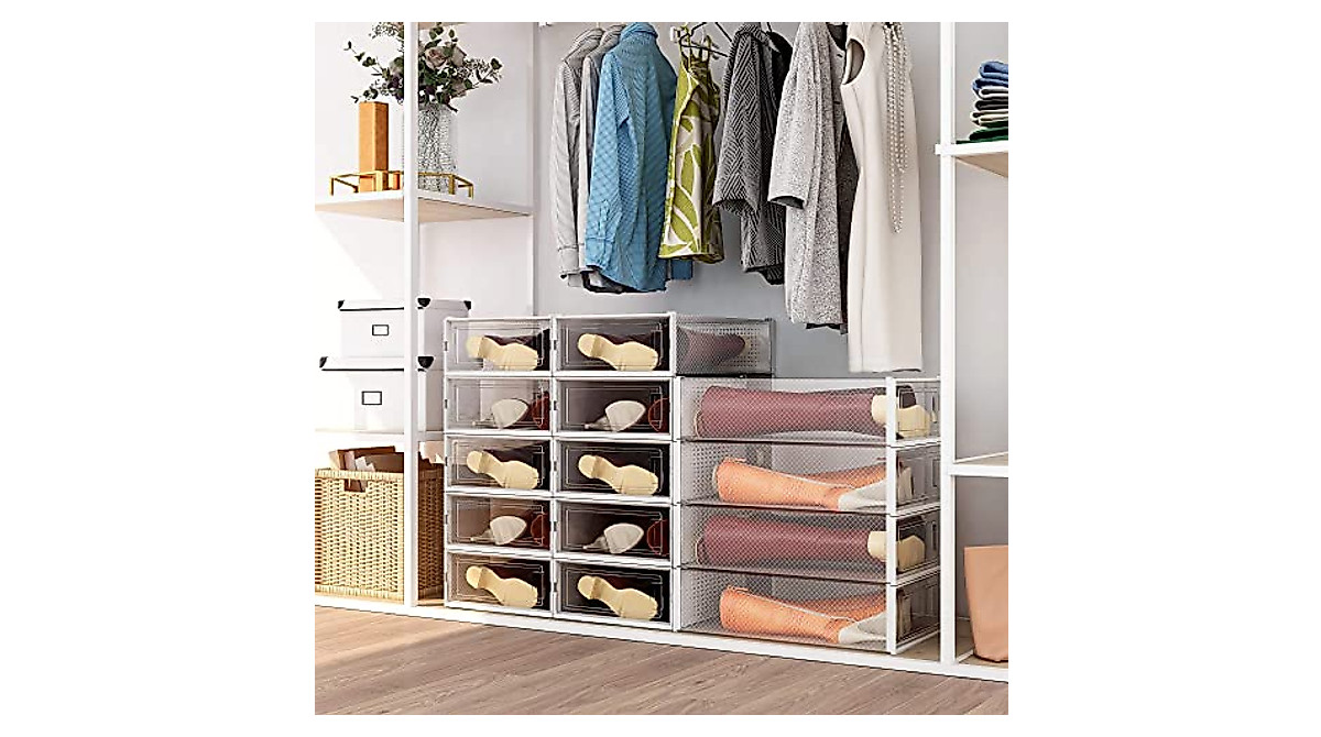 DHMAKER 8-Pack Boot Storage Boxes - Stackable & Clear