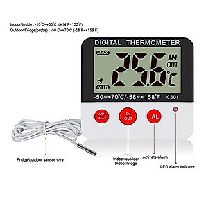 Fridge Thermometer Refrigerator Thermometer Digital Freezer Room Thermometer Fridge Freezer Thermometer with Hi Lo Alarm and Max Min Memory