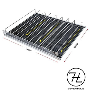 7hole Self Pushing Drink Organizer for Fridge - Can Pusher for Refrigerator - Adjustable Fridge Drink Dispenser for Soda, Beer, Water Bottle, Juice Box - 6 Slots, Easy-to-Assemble Dividers - 15.4x15"