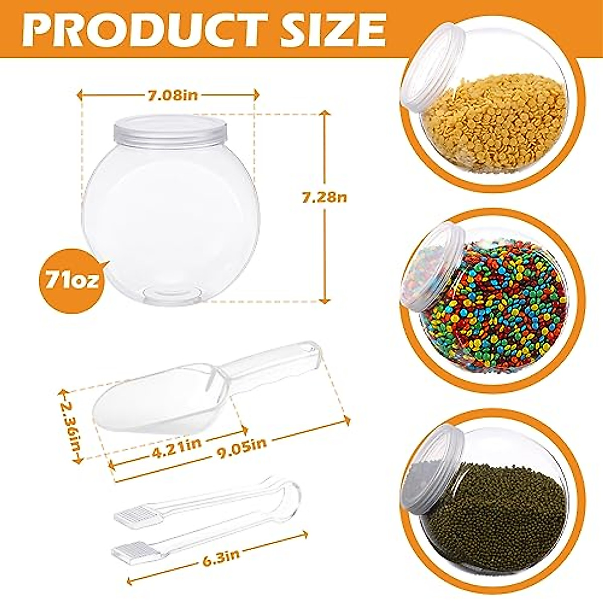 Sunnyray 18 Pcs Candy Jar Set 6 Pcs 71 oz Round Container Jars with Lids 6 Pcs Scoops 6 Pcs Tongs Plastic Containers for Cookies Snacks Candies Gifts Storage Containers Countertop Display Container