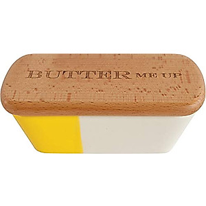 Talisman Designs Laser Etched Vivid Beechwood & Stoneware Butter Dish with Lid Butter Me Up Solid Wooden Lid Butter Holder Fun & Functional Kitchen Supplies