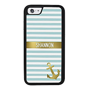 Teal White Gold Golden Nautical Anchor Personalized Black Rubber Phone Case Compatible with Apple iPhone 14 Pro Max, Pro, Max, iPhone 13 Pro Max Mini, 12 Pro Max Mini, 11 Pro Max X XS Max XR 8 7 Plus