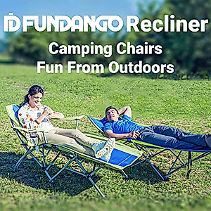 FUNDANGO Outdoor Lounge Reclining Camping Chair, Oversized, Blue/Beige