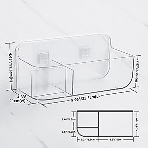 YOHOM Clear Adhesive Bathroom Caddy Organizer for Tile Wall Mounted Stick on Shower Caddy Floating Shelf Plastic Shampoo Holder with 3 compartments