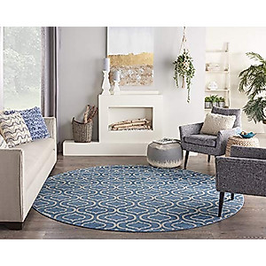 Nourison Jubilant Trellis Blue 8' x Round Area -Rug, Easy -Cleaning, Non Shedding, Bed Room, Living Room, Dining Room, Kitchen (8 Round)