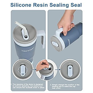 Nedyfix 40 oz Tumbler with Handle and Straw Stainless Steel Water Bottle Car Cup Holder Friendly Travel Mug Cup-Dark Blue