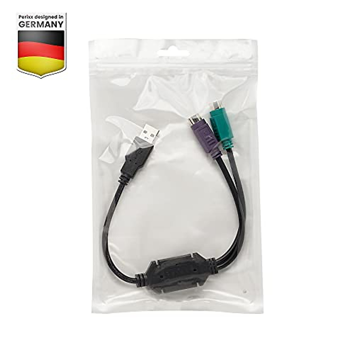 Perixx PERIPRO-401 PS2 to USB Adapter for Keyboard and Mouse - Built-in USB Controller - Black