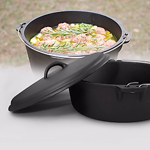 ExcelSteel with Handle, Perfect for Home Cooking and Outdoor Fireside 6 QT Cast Iron Camp Dutch Oven, Black