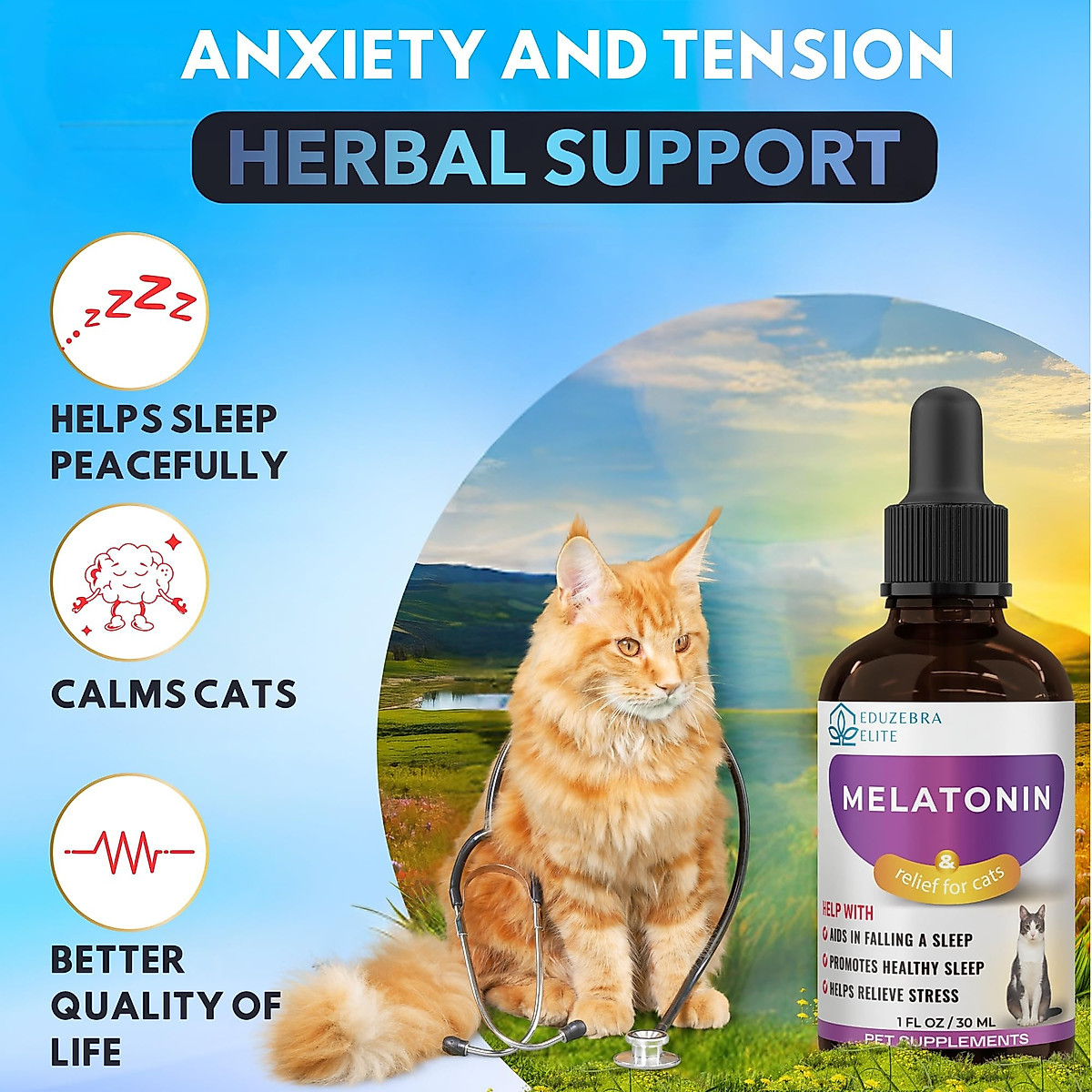 EDUZEBRA Cat Melatonin, Melatonin for Cats, Cat Sedative for Grooming, Cat Sleep Aid, Cat Calming Treats, Anxiety Relief for Cats, Support Restful Sleep for Your Cat