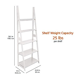 Amazon Basics Modern 5-Tier Ladder Bookshelf Organizer, Solid Rubberwood Frame - White