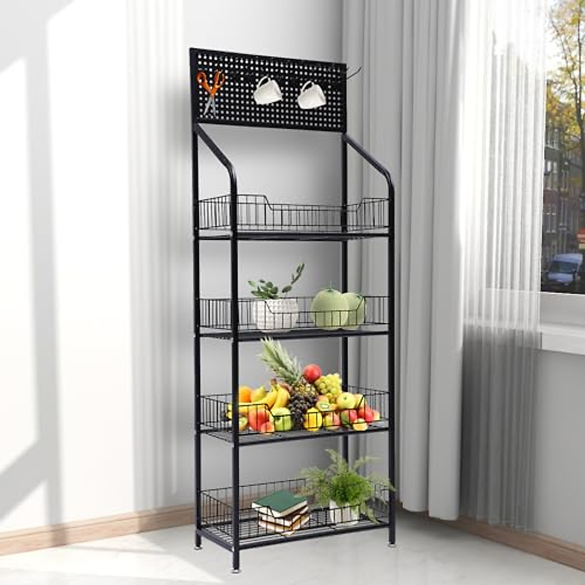 MEDEIYIBI 4-Tier Standing Shelf Units Kitchen Baker's Racks Organizer Holders with Wheels Snack Display Rack Household Metal Storage Rack for Bathroom Living Room Office Garage 19.6 x 10.6 x55in
