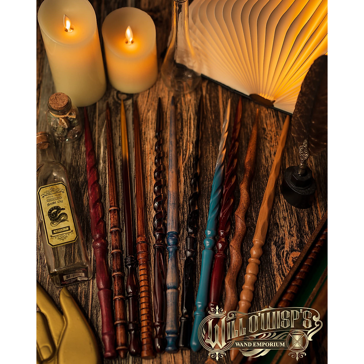 Will O'Wisp's Wand Emporium Witch and Wizard Wand in Real Wooden Display Box Certificate of Authenticity (The Raven)