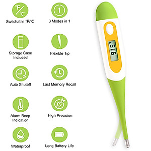 Digital Oral Thermometer for Adult and Kid, Easy@Home Accurate Fast Reading Body Temperature Thermometer for Oral and Underarm Measurement with Fever Alarm，EMT-021B-Green