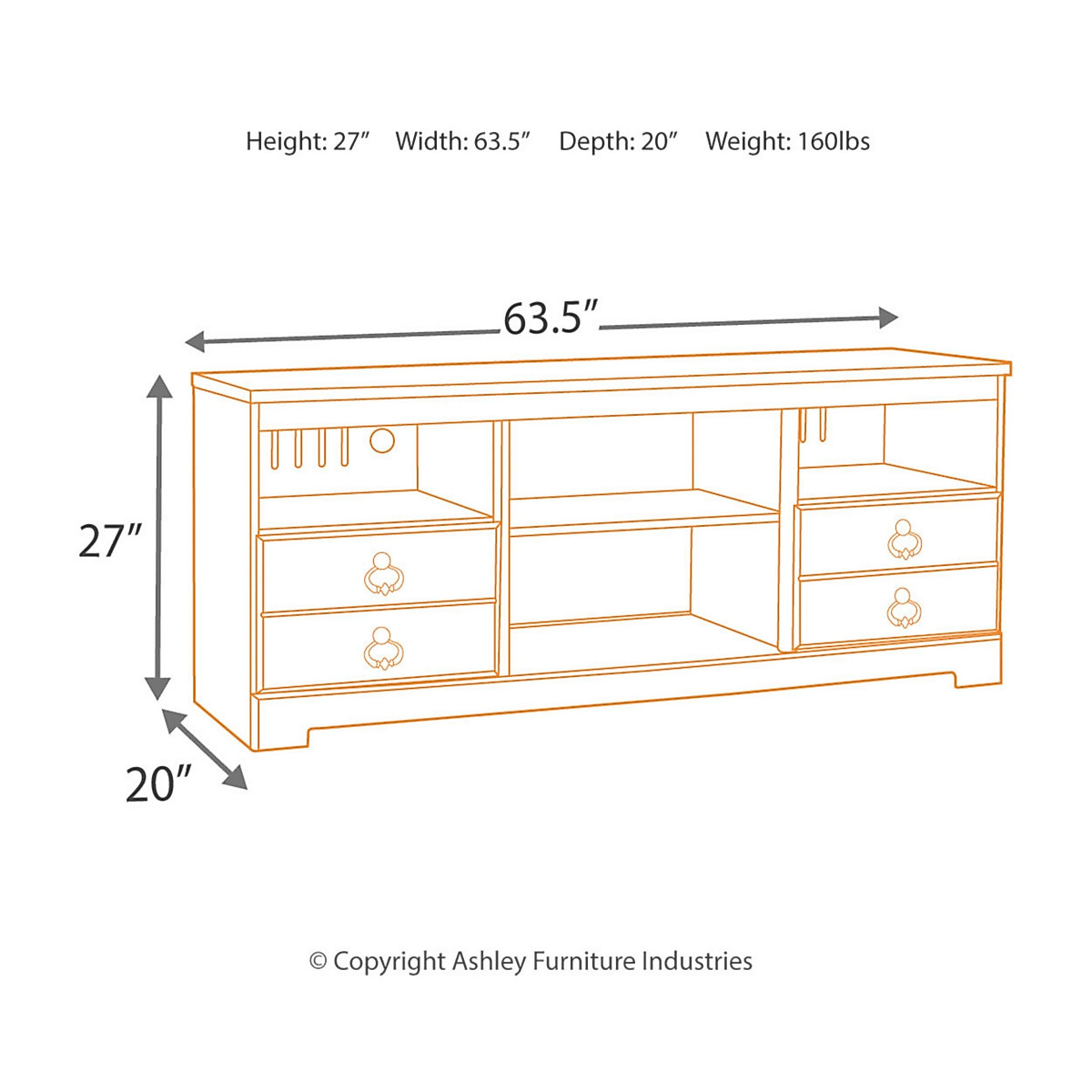 Signature Design by Ashley Willowton Farmhouse TV Stand With Fireplace Option Fits TVs up to 62" with 2 Drawers and 2 Storage Cubbies, Whitewash